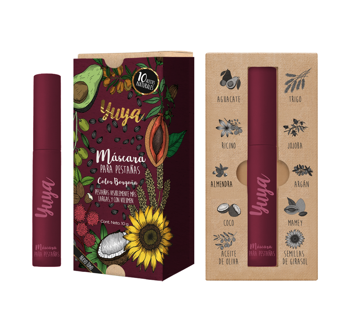 Máscara de pestañas 10 aceites naturales (Color borgoña) – Yuya Tienda ...
